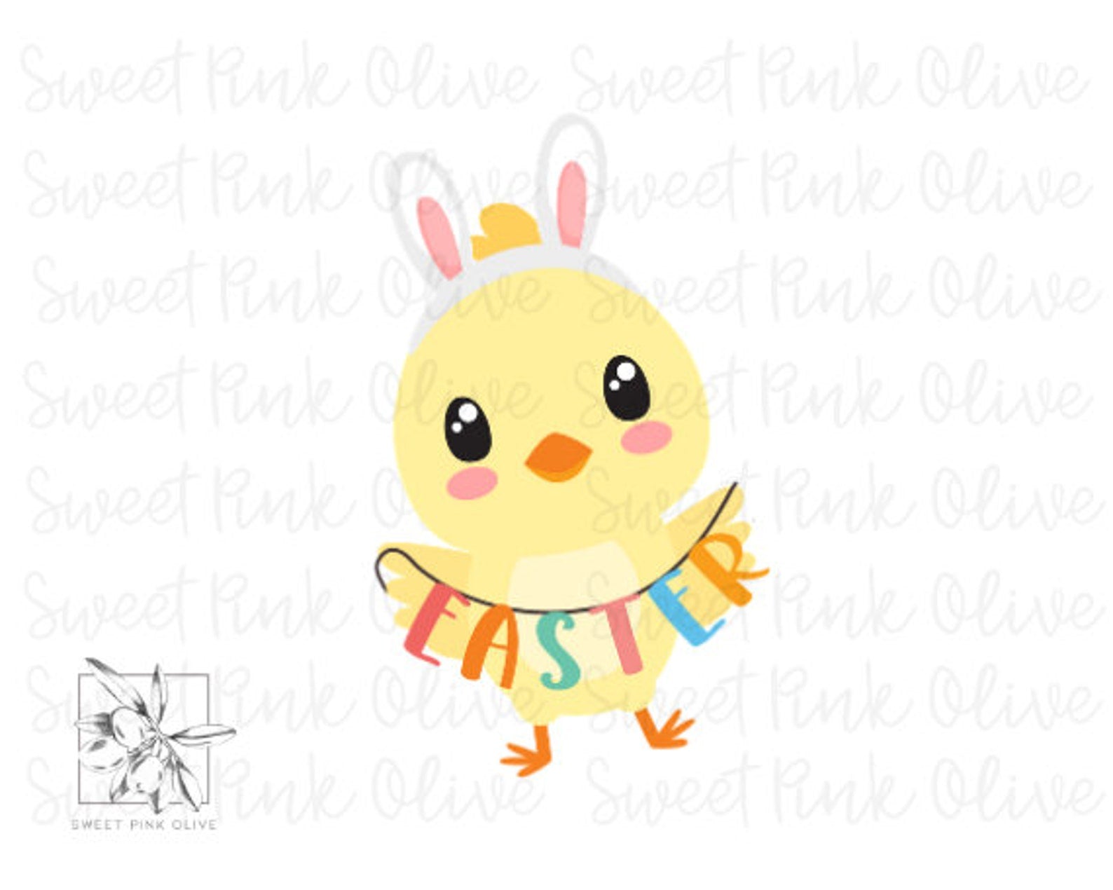 Easter Chick Holding Banner – Sweet Pink Olive